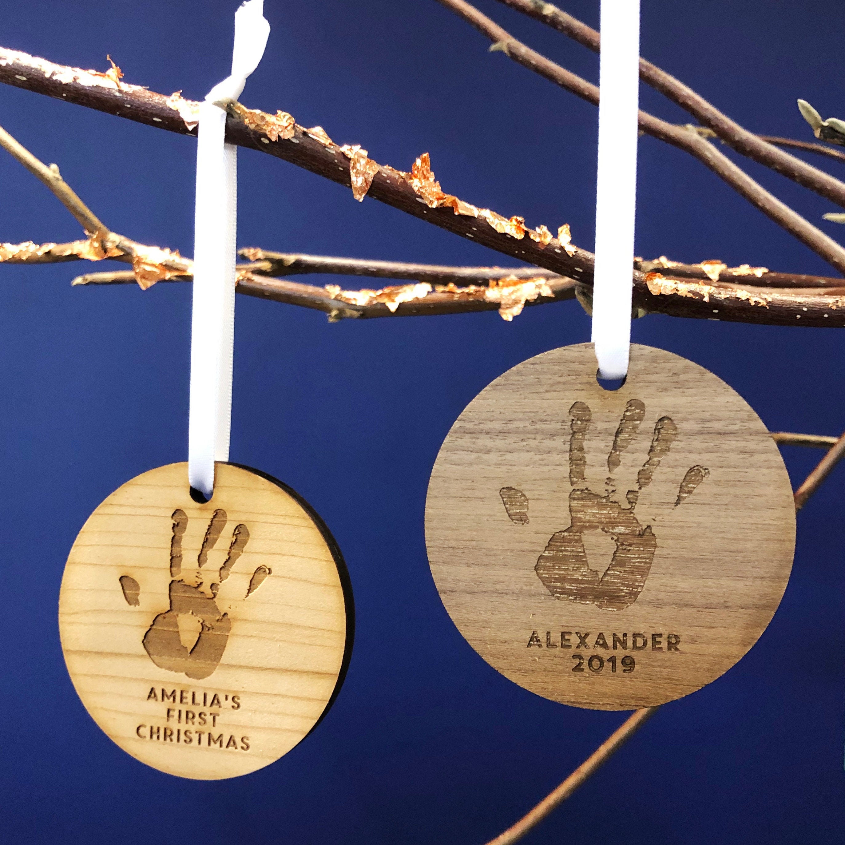Personalised Hand Print Christmas Tree Bauble.|hygge Scandi - Etsy
