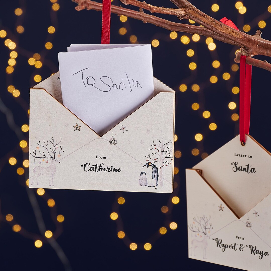 Illustrated Wooden Envelope Personalised Christmas Tree Decoration ...