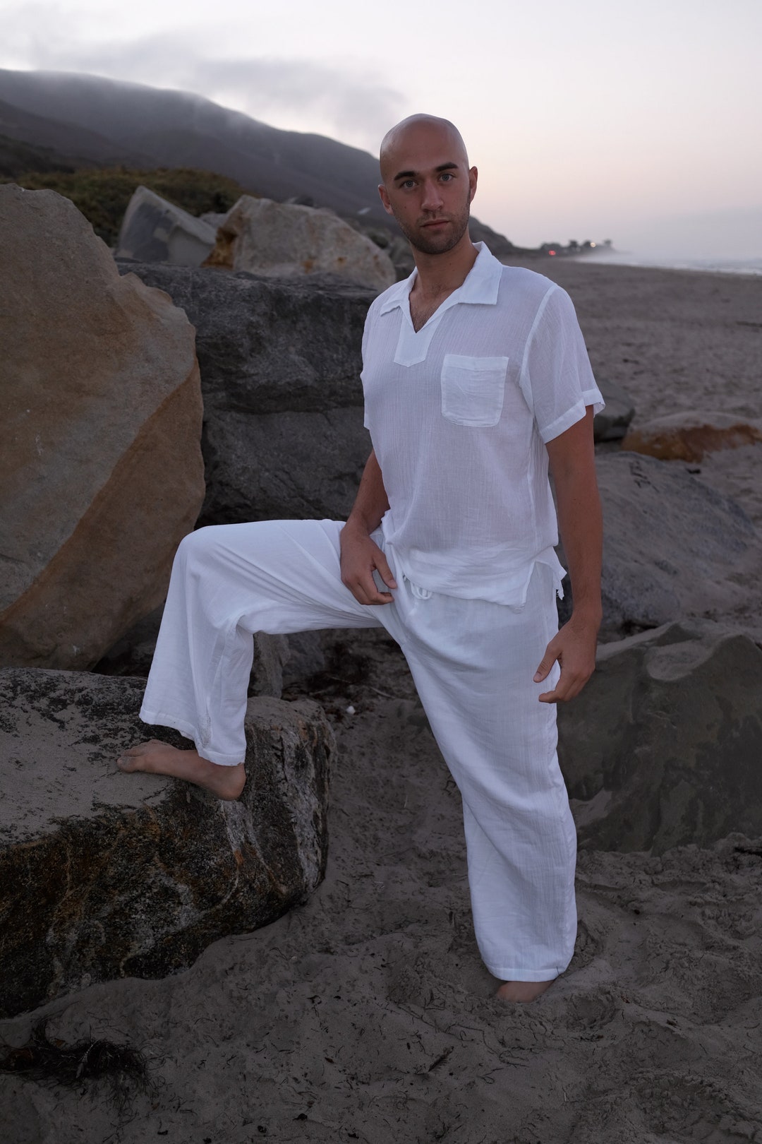 White Cotton Bhakti Pants: Relaxed Fit Comfort Wear - Etsy