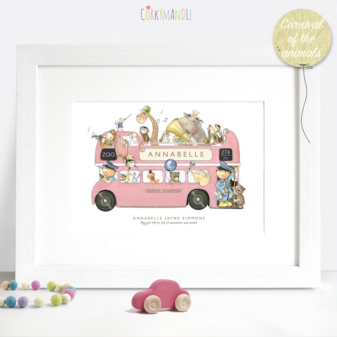 Pink London Bus "all Aboard" - Nursery Print - Iconic London Theme ...