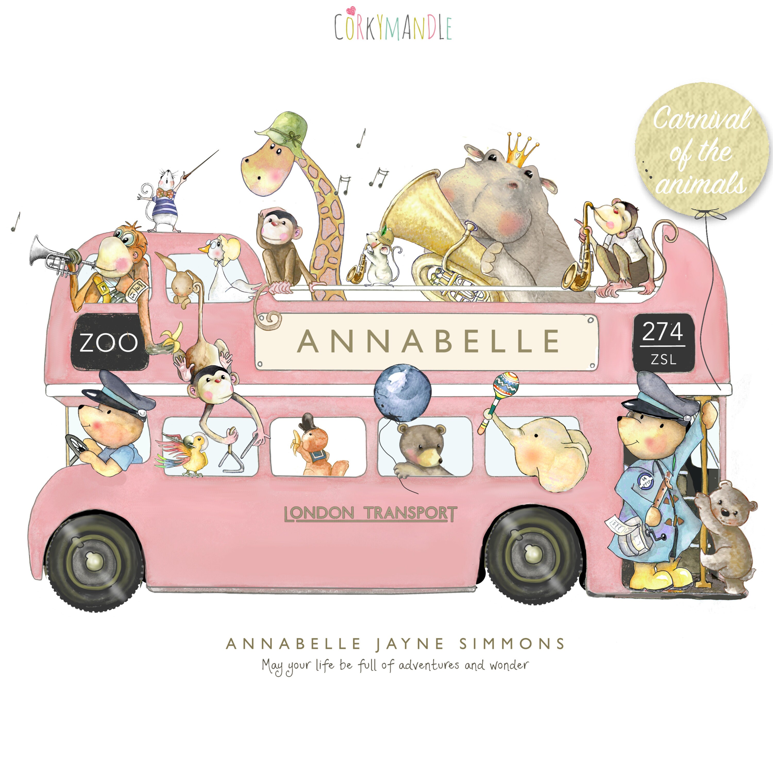 Pink London Bus all Aboard Nursery Print Iconic London Theme ...