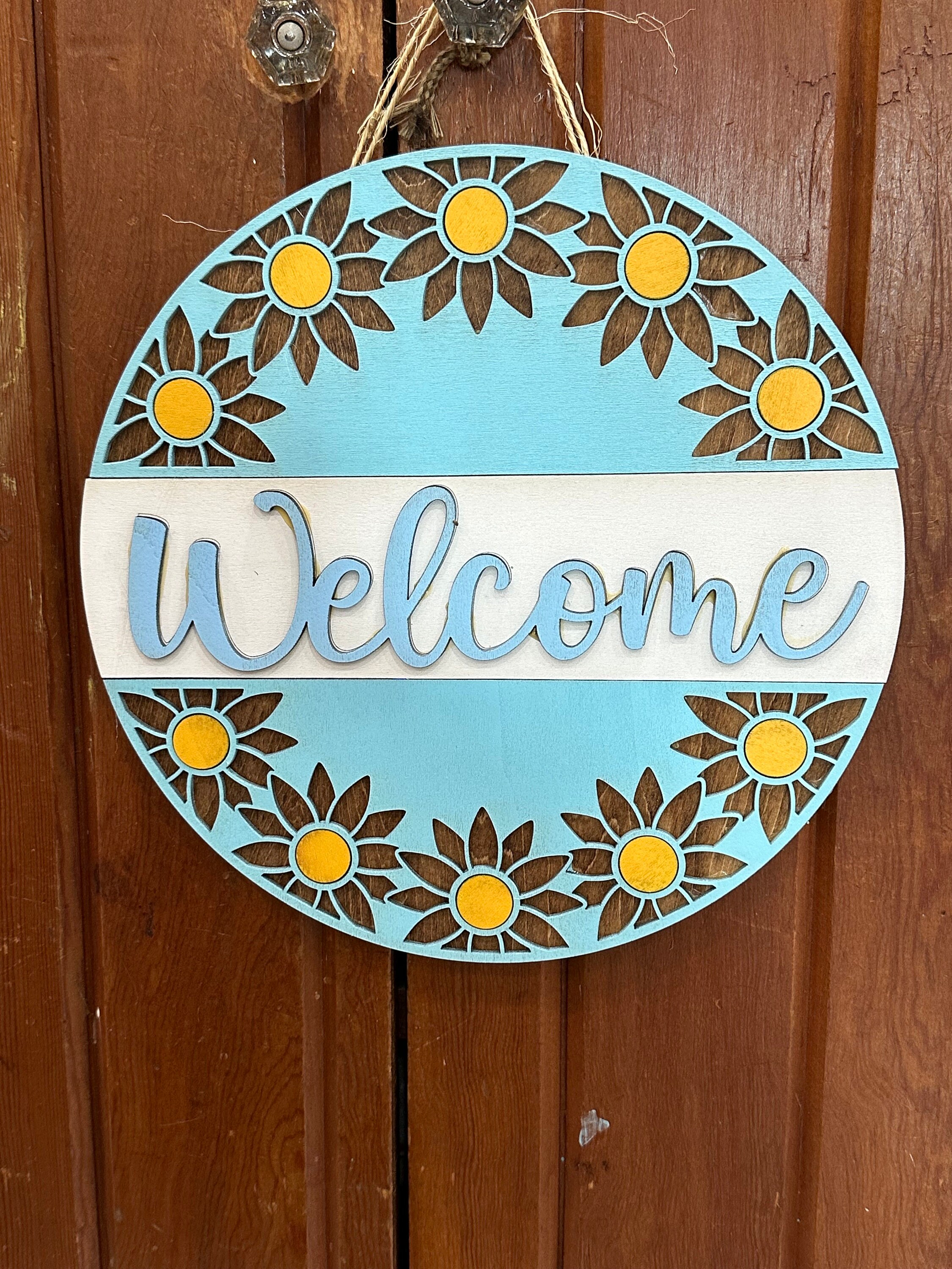 Daisy Welcome Sign: Laser Cut Wooden Front Door Decor - Etsy