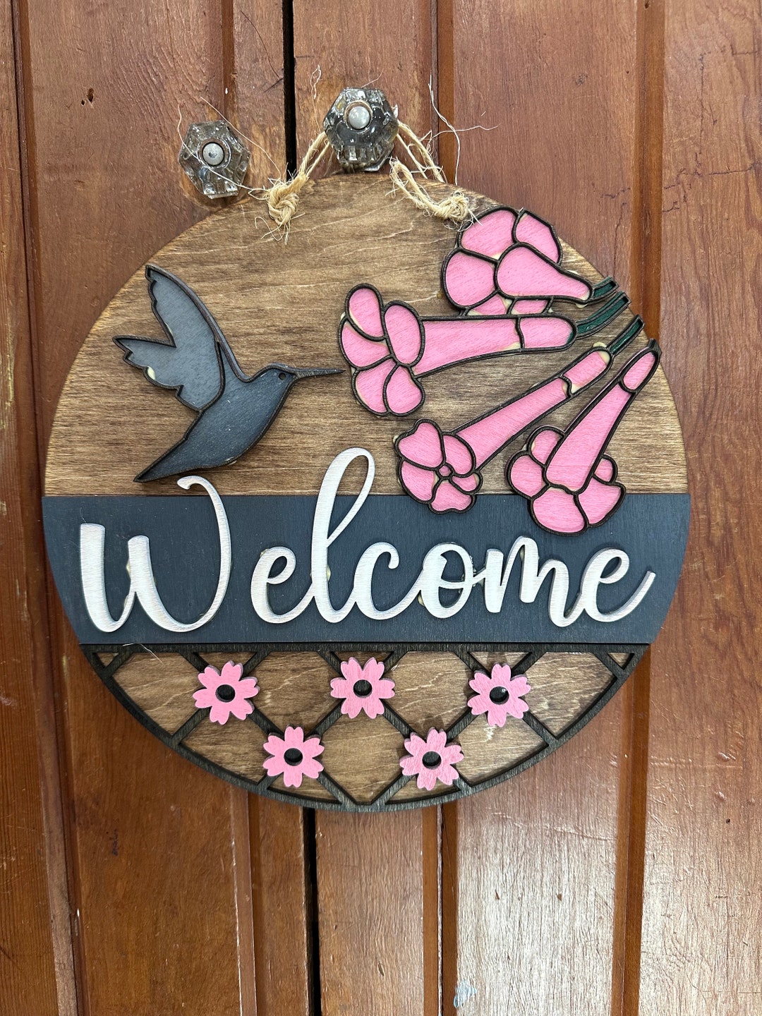 Welcome Hummingbird Front Door Decor Front Door Wreath Welcome Sign ...