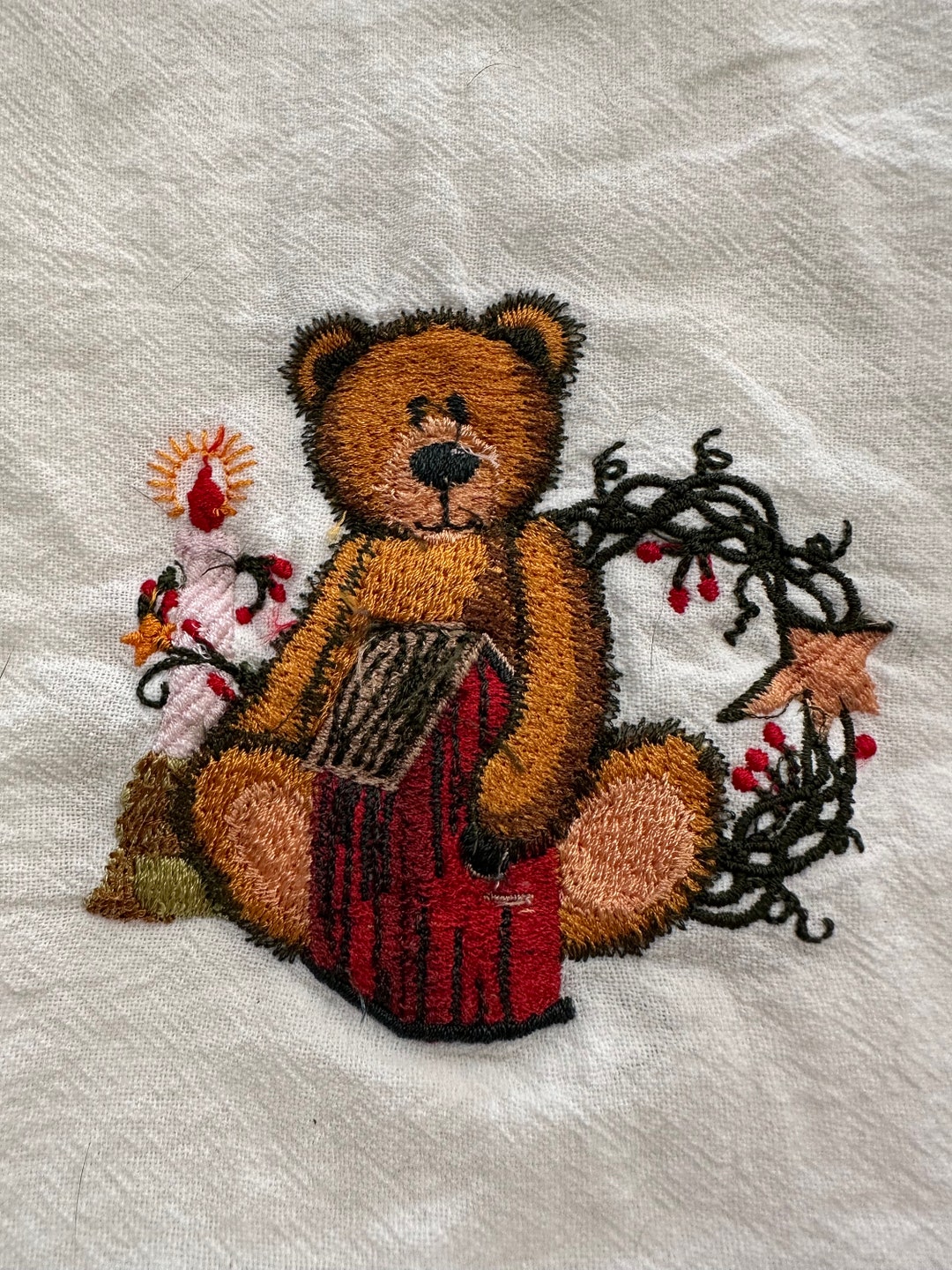 Teddy Bear Country Primitive Kitchen Tea Towel - Flour Sack Towel ...