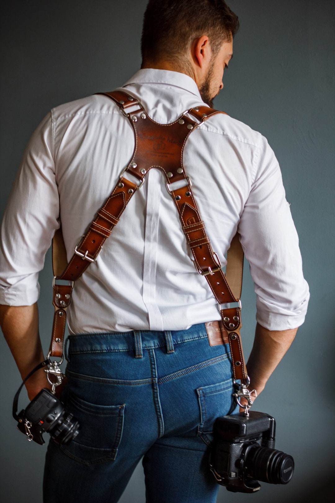 Personalized Dual Cameras Leather Strap, Custom Camera Strap ...