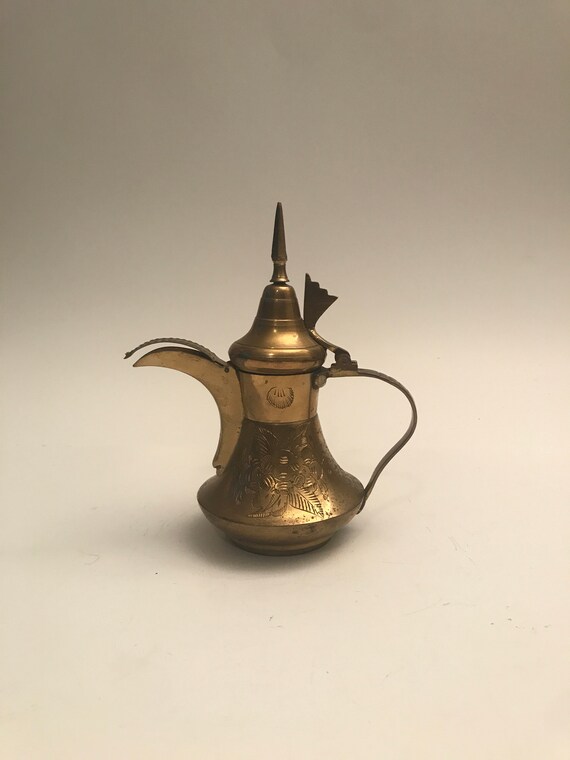 Vintage small brass Arabic Dallah teapot container | Etsy