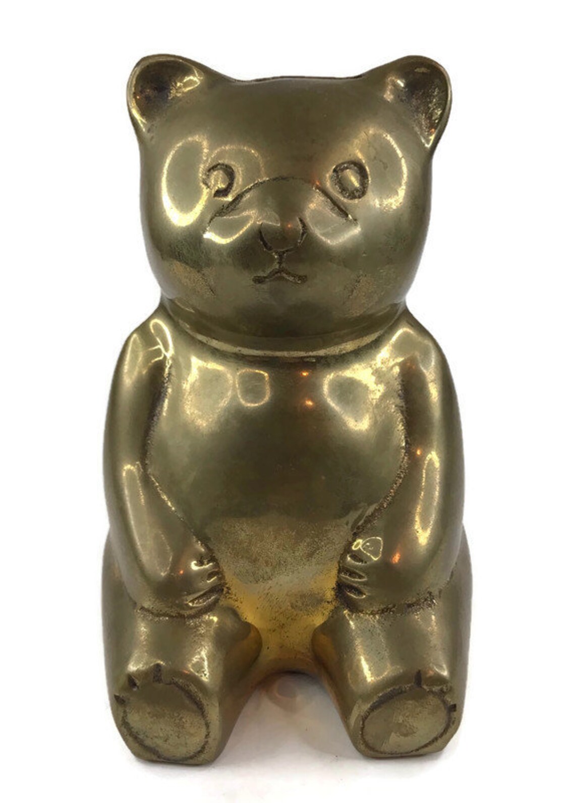 Vintage Solid Brass Teddy Bear Coin Bank | Etsy
