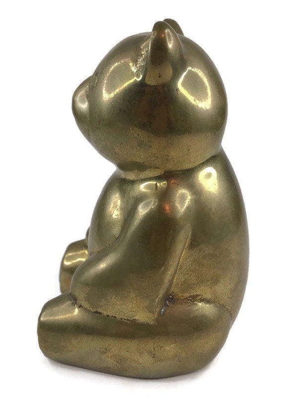 Vintage Solid Brass Teddy Bear Coin Bank | Etsy