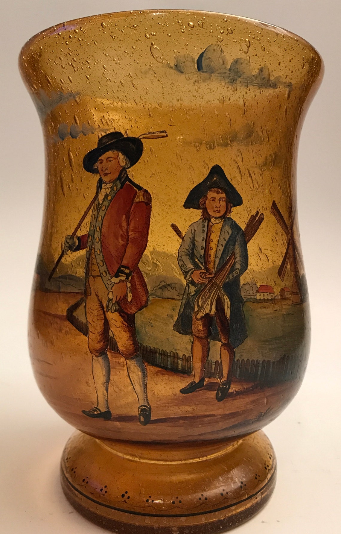 Antique Glass Vase Julius Muhlhaus with painted scene | Etsy