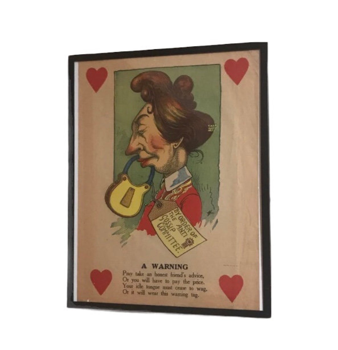 Old Political Cartoon Artwork Advertising by Order of the Anti Gossip ...