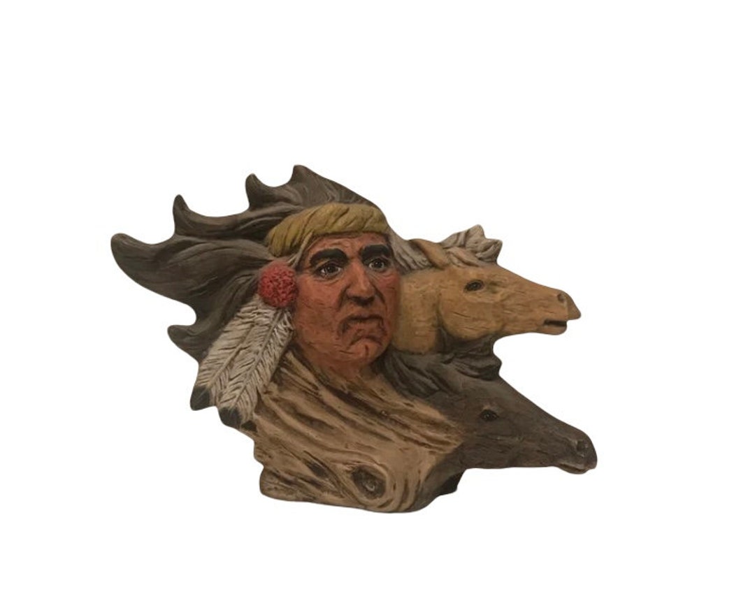 Native American Hand Painted Indian Ceramic Sculpture With Horses - Etsy
