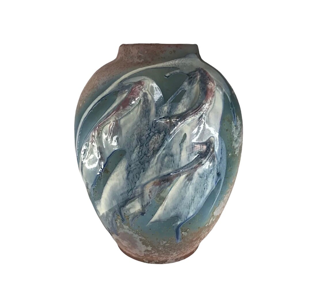 Vintage Tony Evans Large Koi Collection Pottery Vase Signed and ...