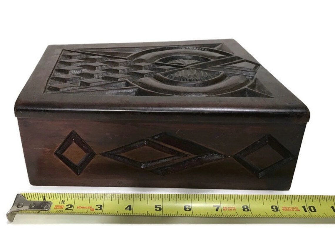 Antique Wood Carved Box Carved Design and Drawer - Etsy