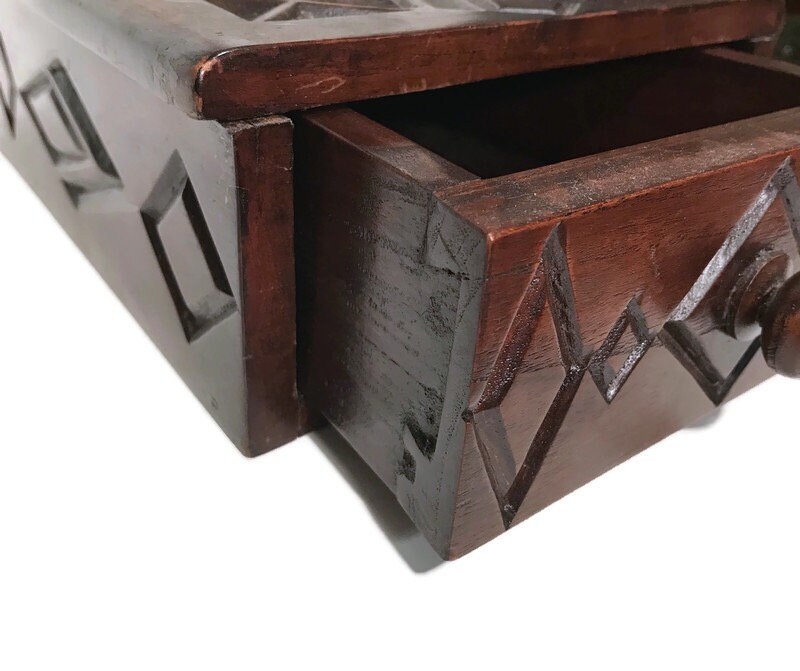 Antique Wood Carved Box Carved Design and Drawer - Etsy