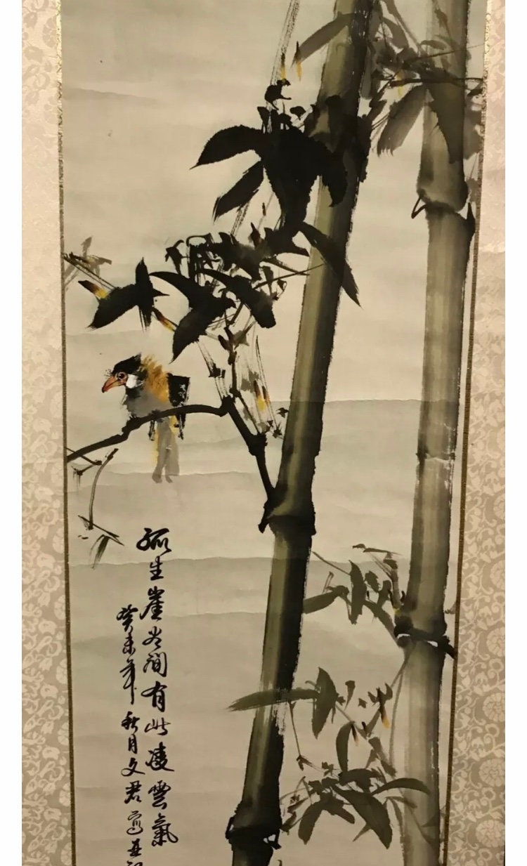Shi Wenjun Bird Bamboo Sumi-e Ink Wash Scroll - Etsy