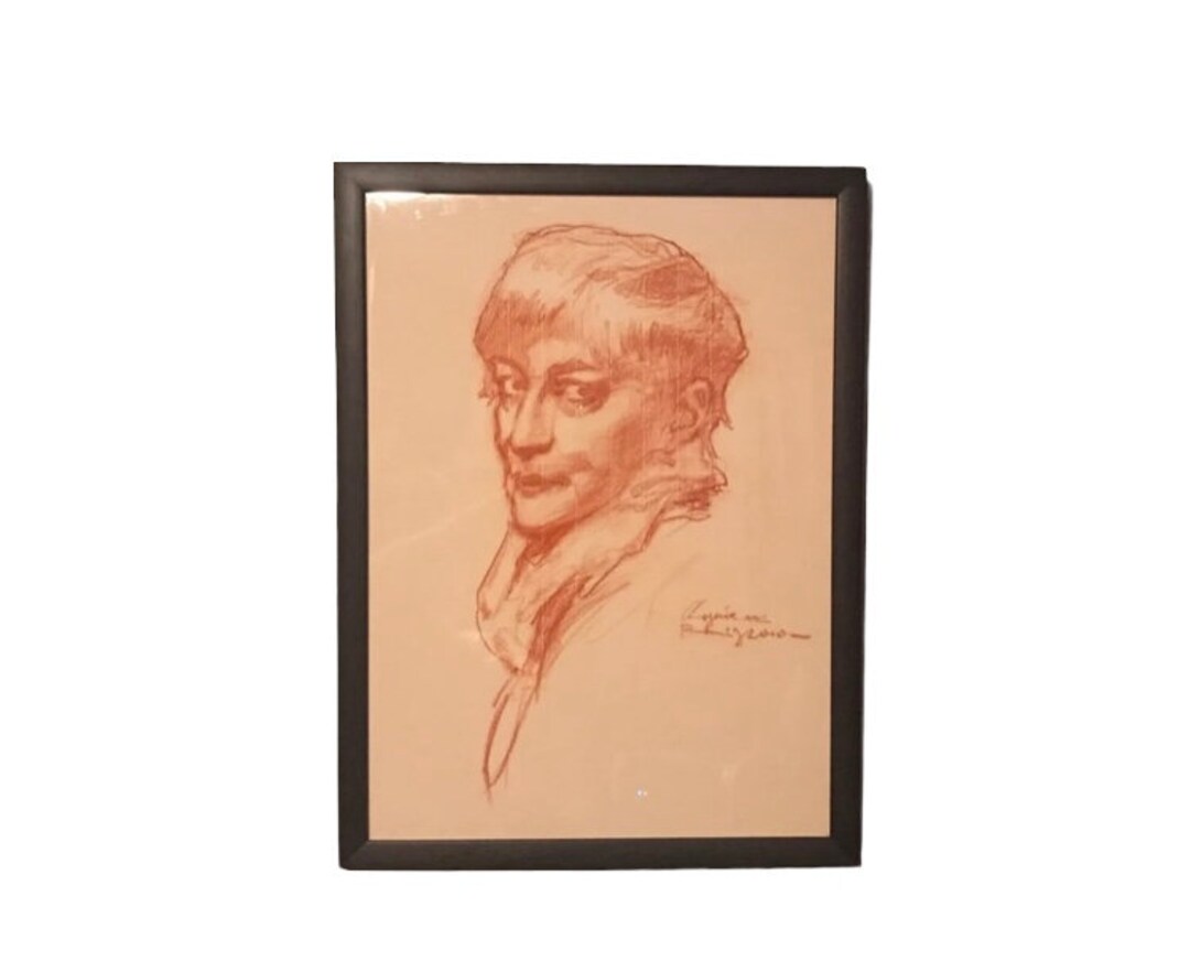 Conte Crayon/chalk Sketch of Bust Signed Lower Right - Etsy