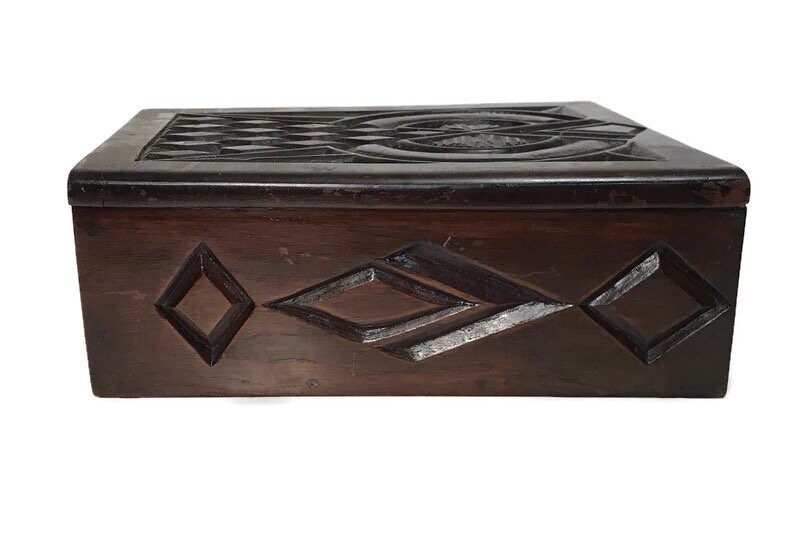 Antique Wood Carved Box Carved Design and Drawer - Etsy