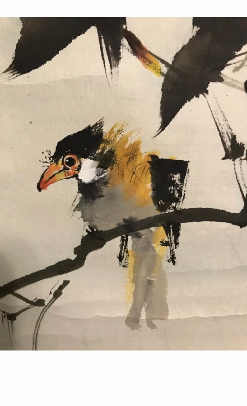 Shi Wenjun Bird Bamboo Sumi-e Ink Wash Scroll - Etsy