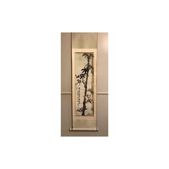 Shi Wenjun Bird Bamboo Sumi-e Ink Wash Scroll - Etsy