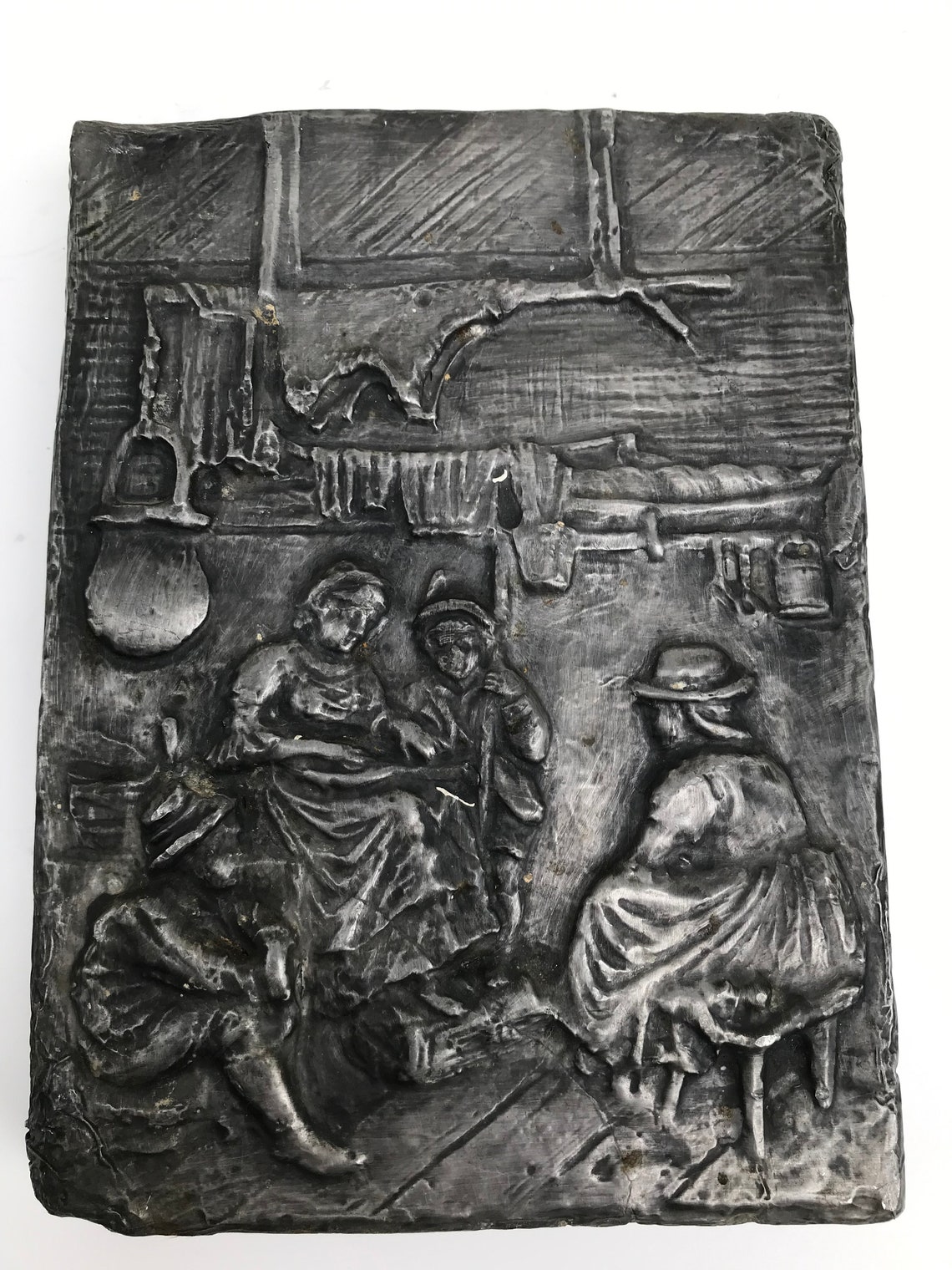 Vintage Bas Relief Plaque on Board - Etsy