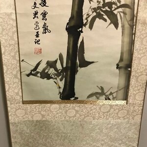Shi Wenjun Bird Bamboo Sumi-e Ink Wash Scroll - Etsy