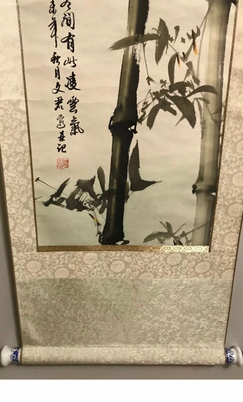 Shi Wenjun Bird Bamboo Sumi-e Ink Wash Scroll - Etsy