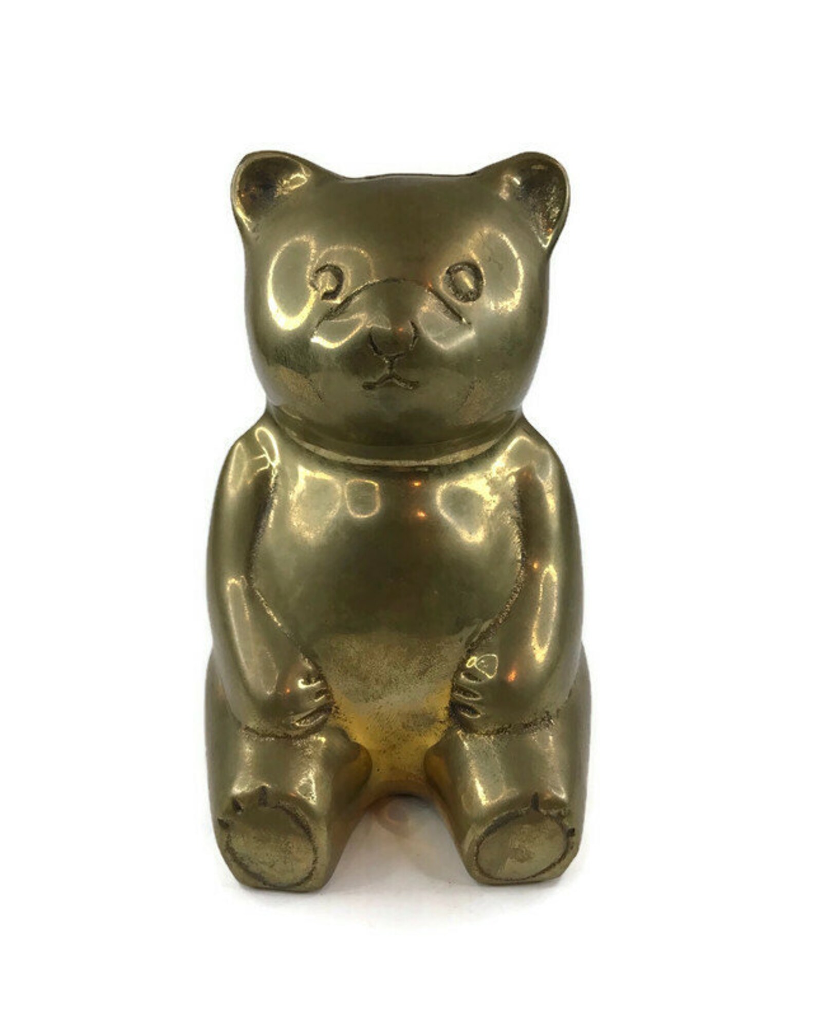 Vintage Solid Brass Teddy Bear Coin Bank | Etsy