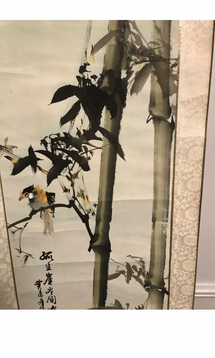 Shi Wenjun Bird Bamboo Sumi-e Ink Wash Scroll - Etsy
