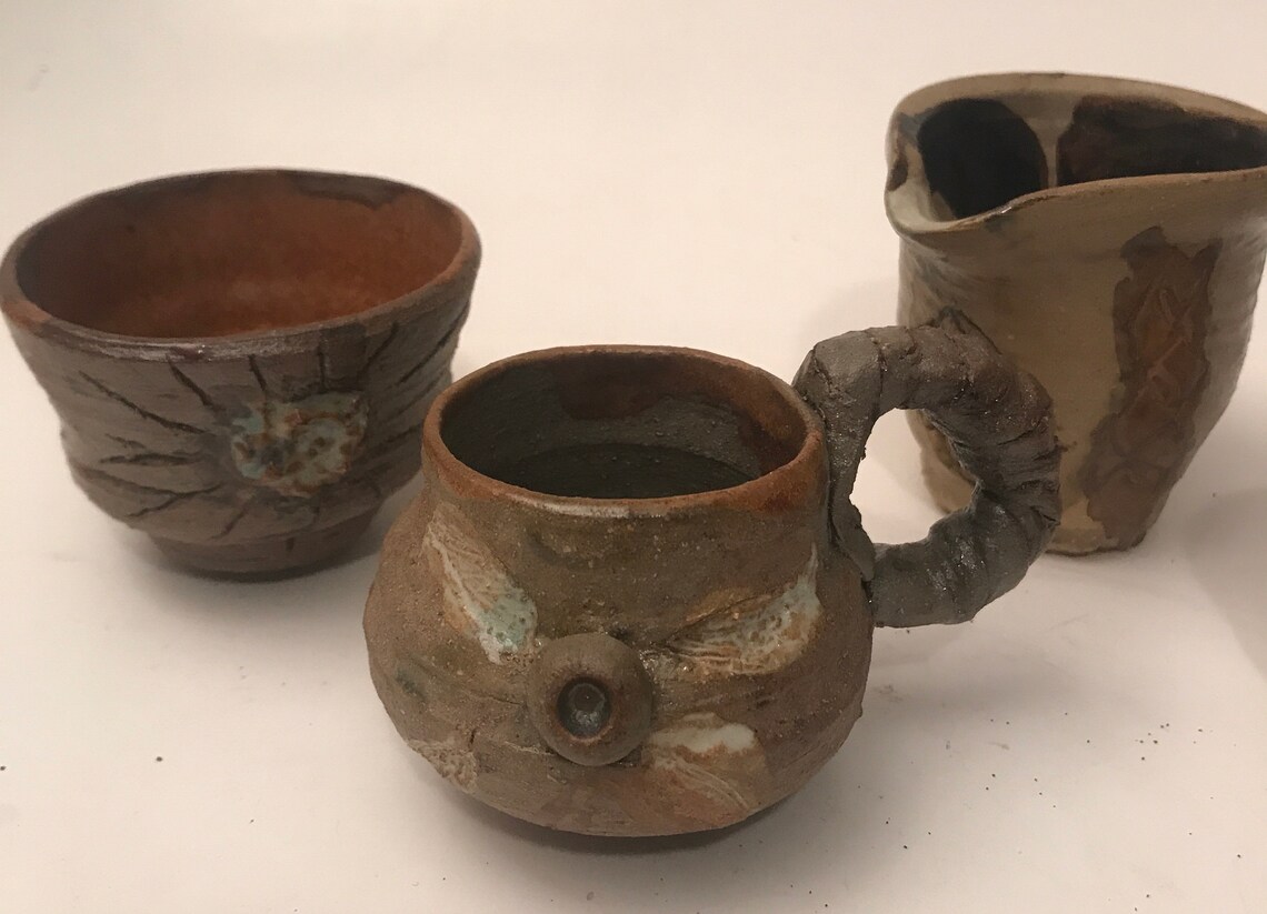 Vintage handmade signed 1970s pottery art pieces | Etsy