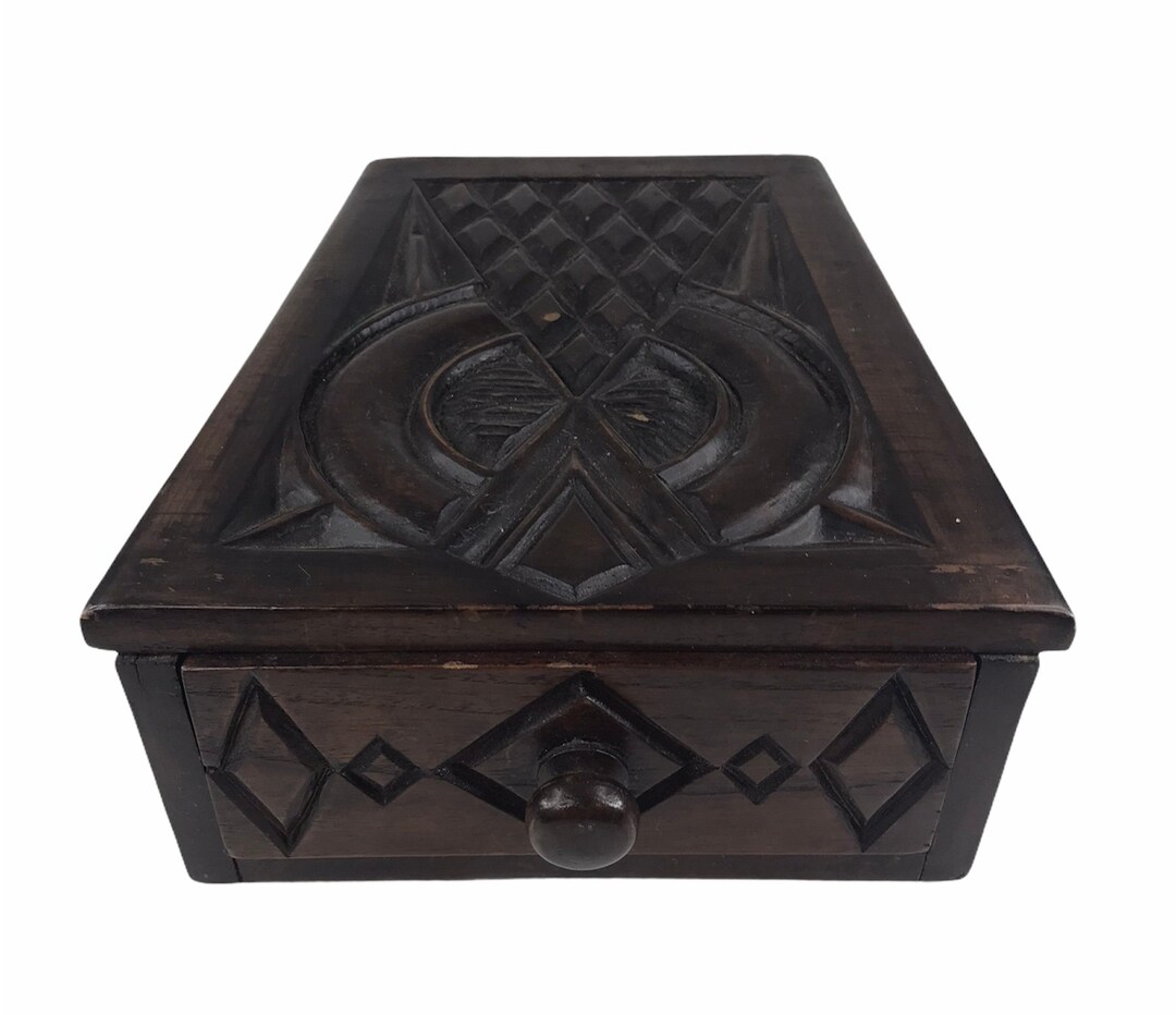 Antique Wood Carved Box Carved Design and Drawer - Etsy