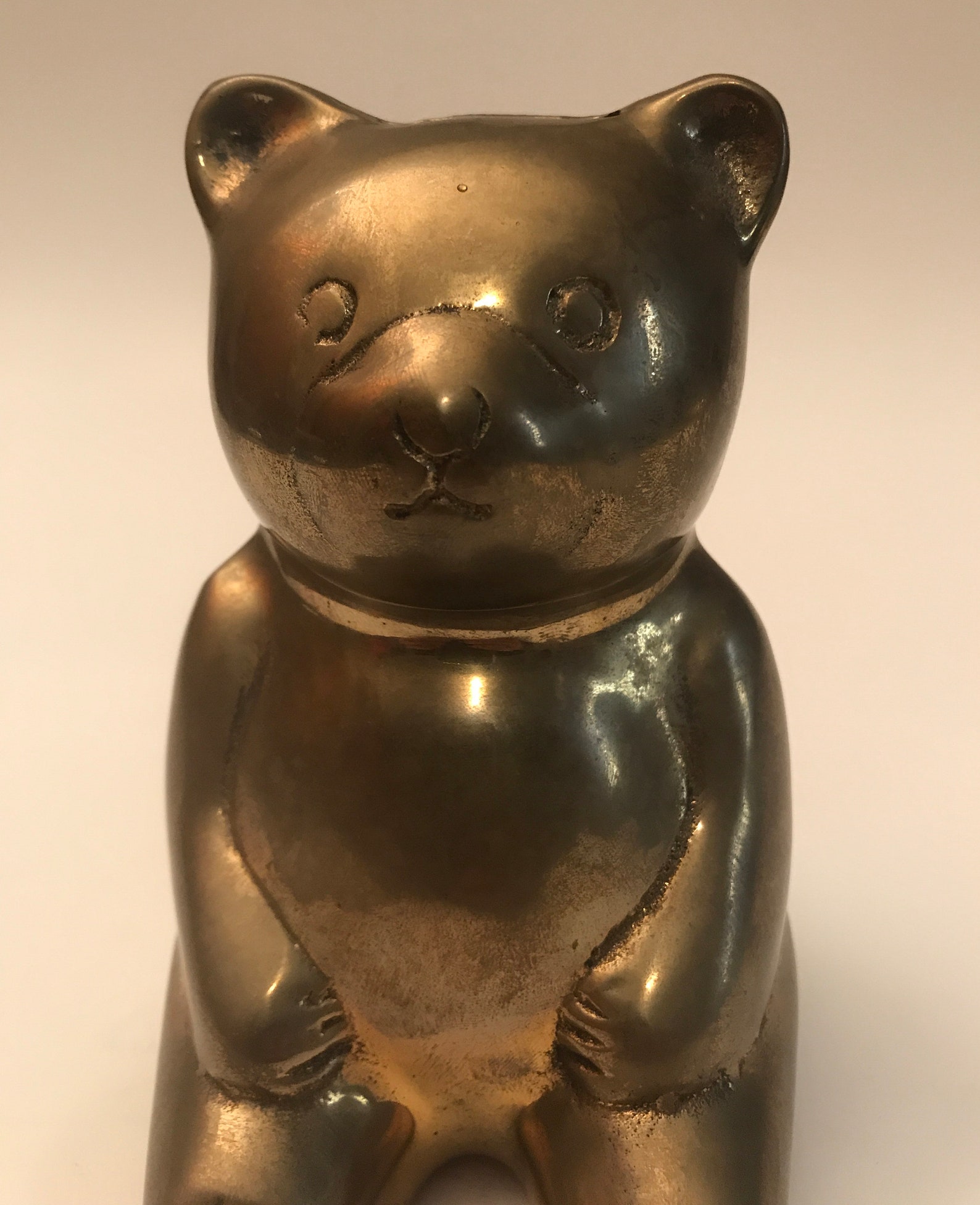 Vintage solid brass teddy bear coin bank | Etsy