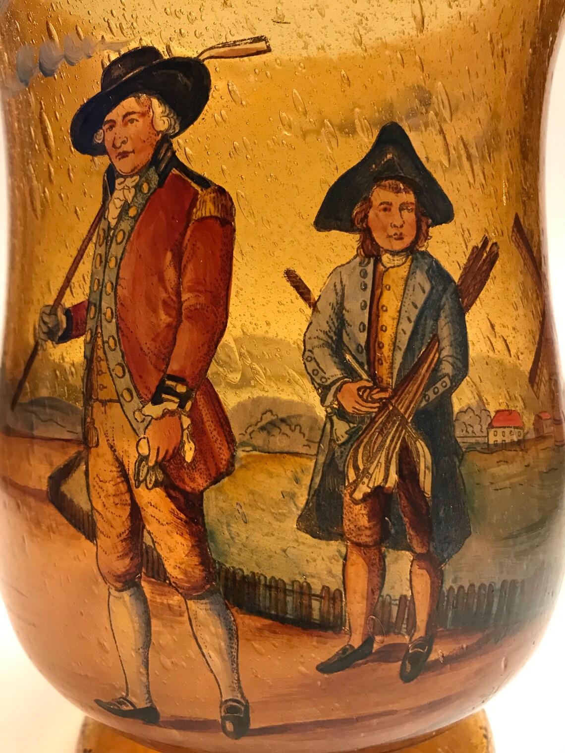 Antique Glass Vase Julius Muhlhaus with painted scene | Etsy