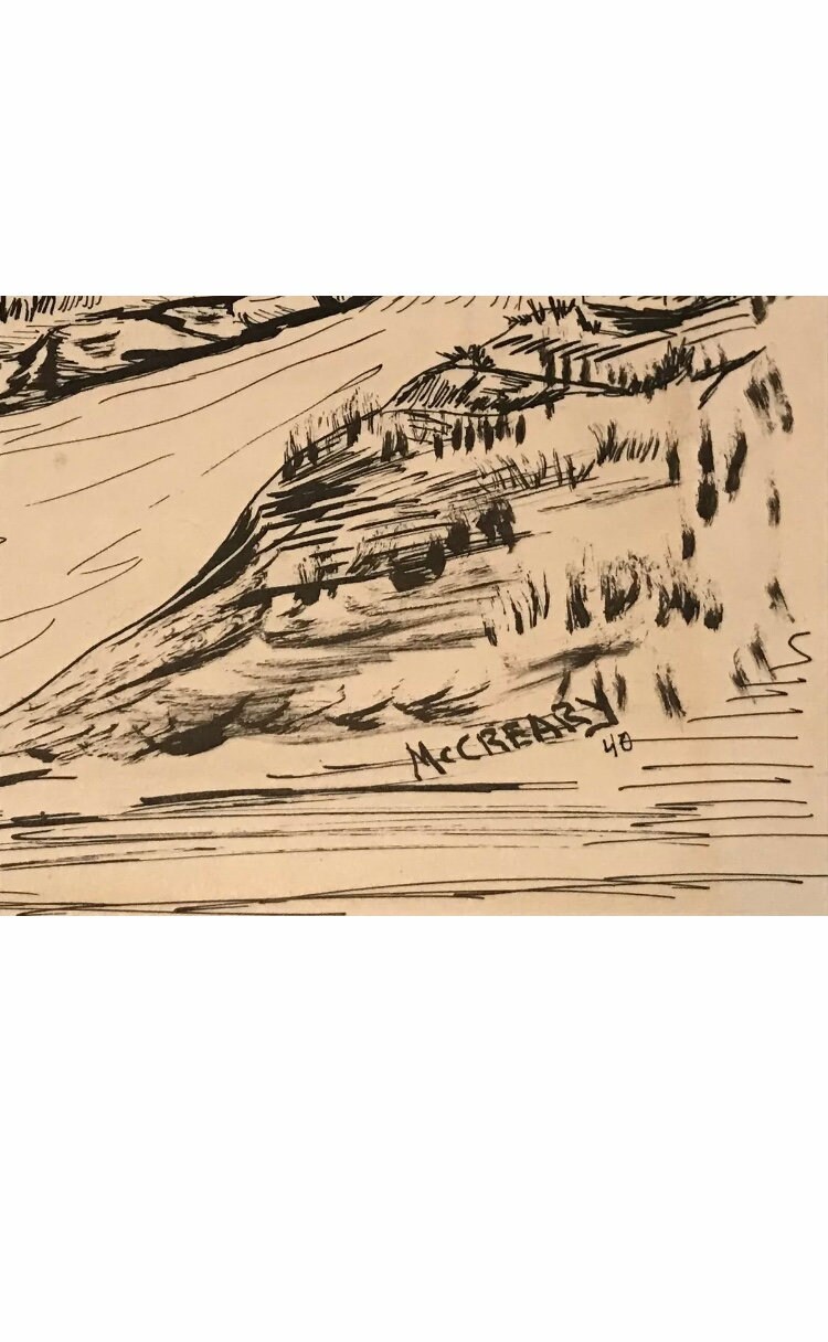 Vintage Barn Farm Landscape Pen and Ink Drawing on Paper | Etsy