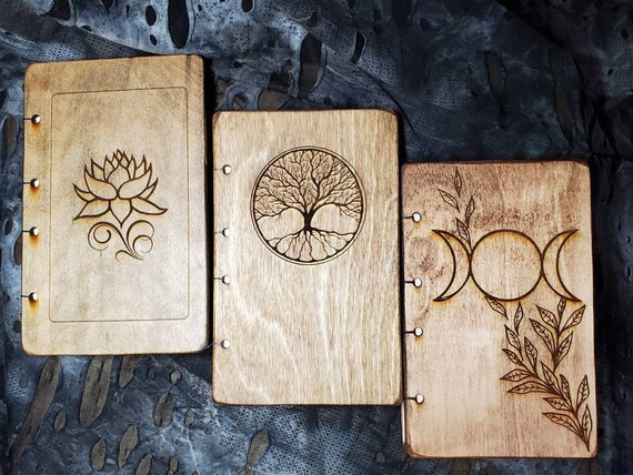 Custom Hand Crafted Wood Books Lotus Triple Moon Tree of | Etsy