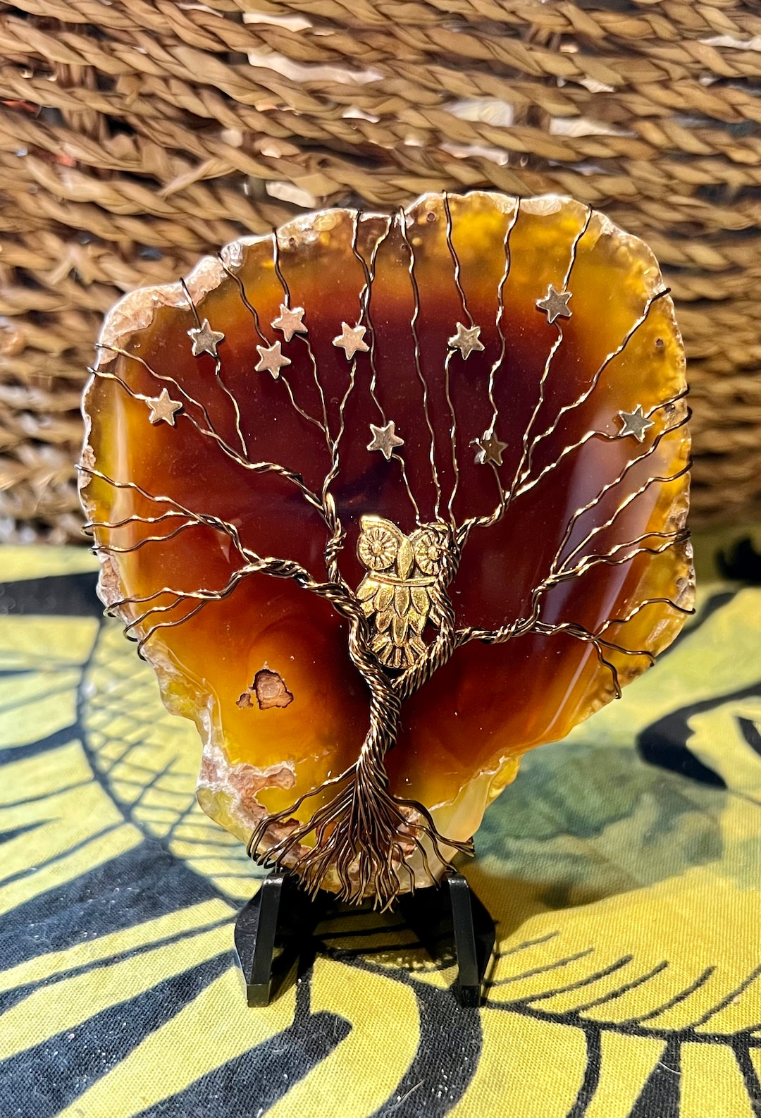 Fire Agate Tree of Life Display: Wire Wrapped Owl, Handmade Crystal - Etsy
