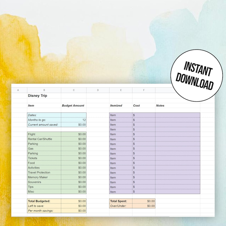 Excel disney travel budget planner template - houseofpolk