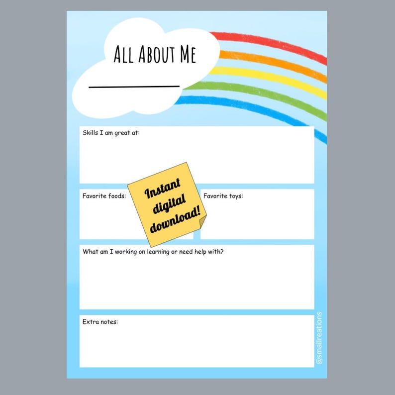 All About Me Rainbow Themed Simple Daycare Preschool Moving up Get to ...