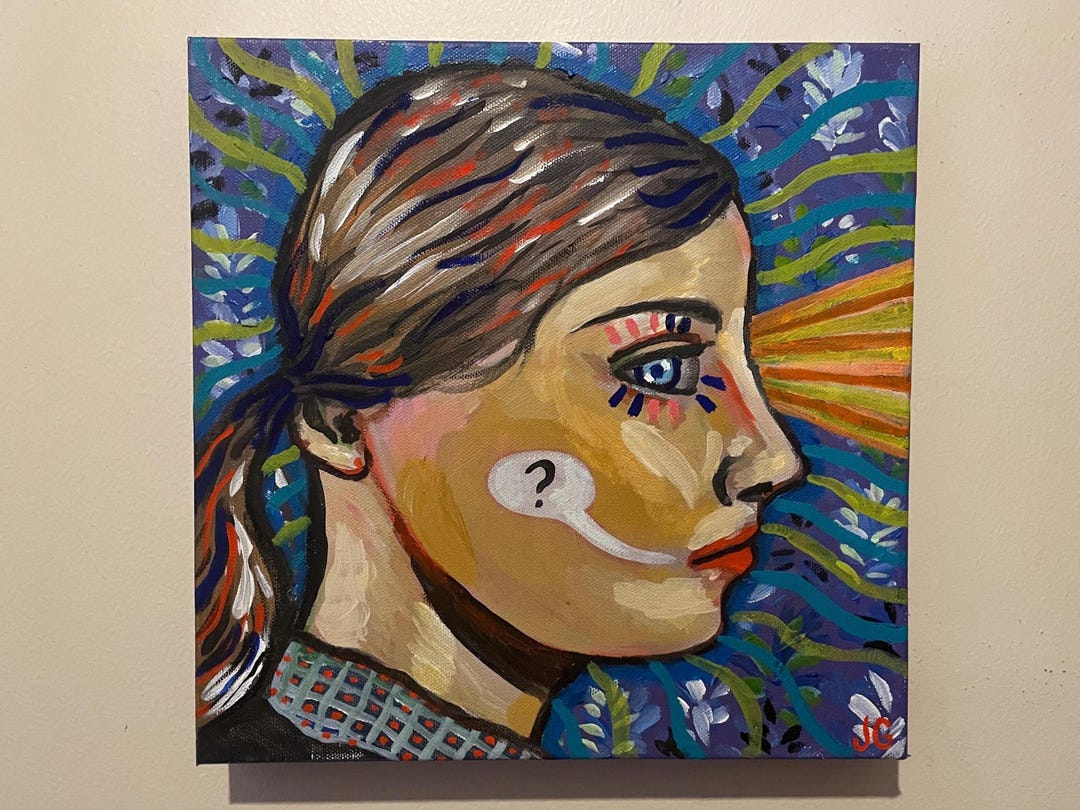 12x12x1.5" Original Surrealist Oil Portrait Painting: Contemporary ...