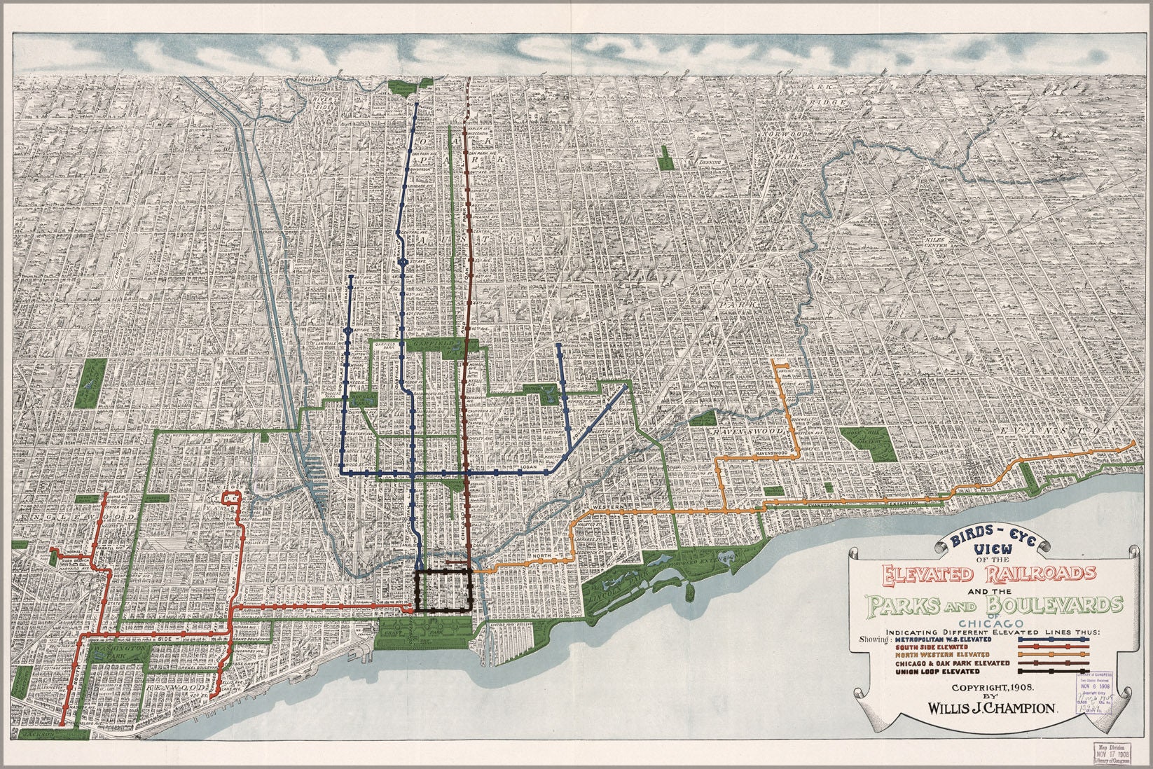 Poster, Many Sizes Available Map of Railroads Parks Boulevards in ...