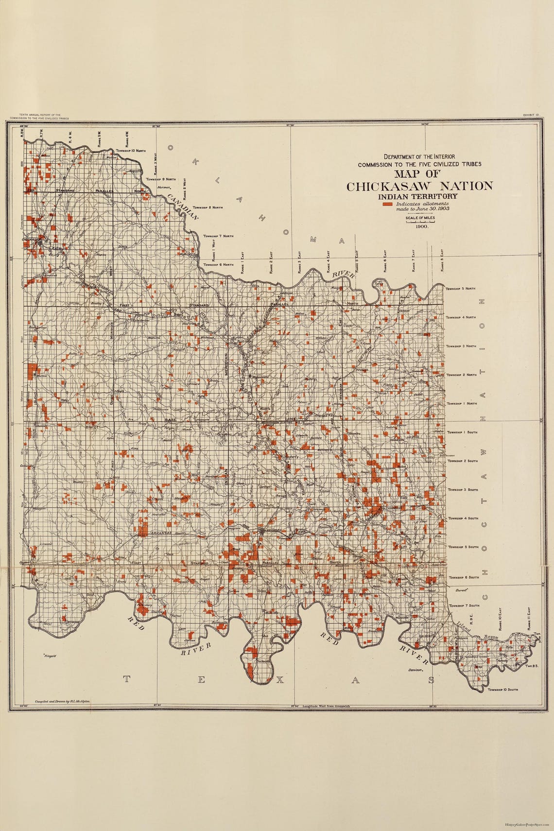 Poster, Many Sizes Available; Map of Chickasaw Nation, Indian Territory ...