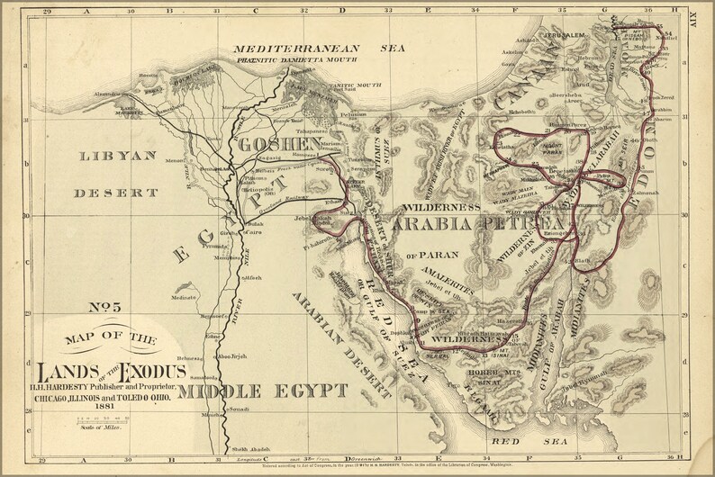 Poster, Many Sizes Available; Bible Map of the Exodus From Egypt 1881 ...