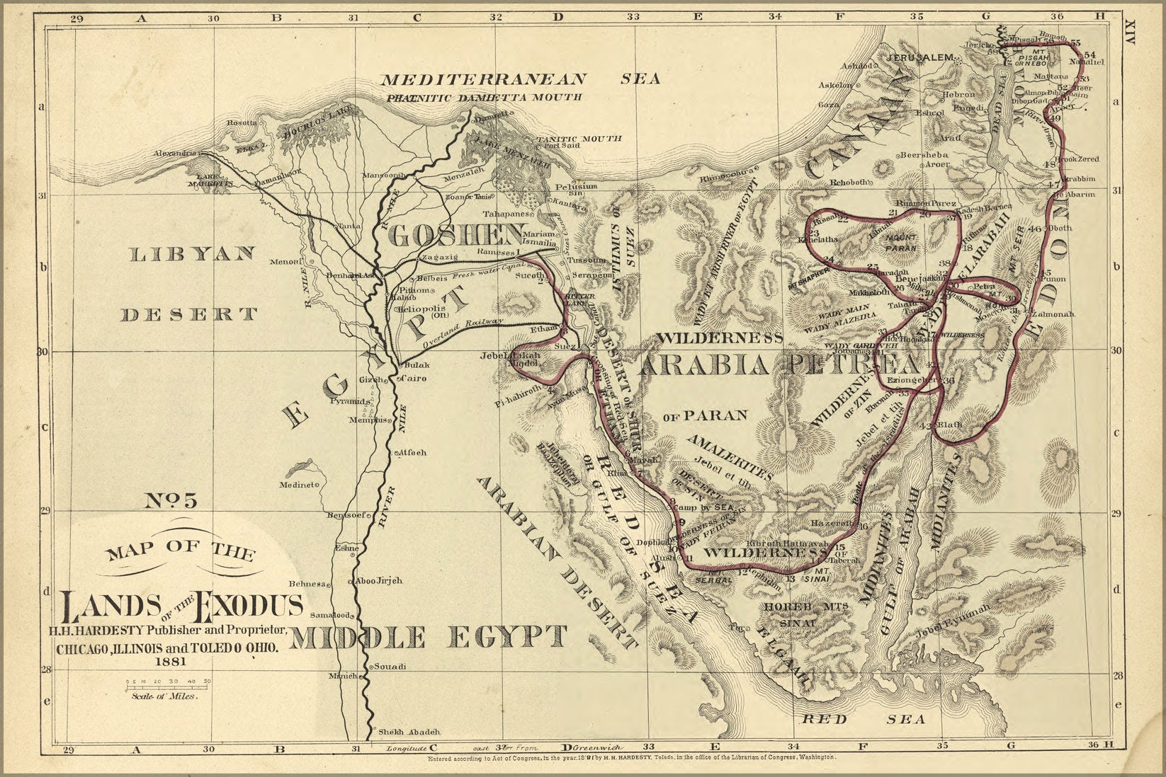 Poster, Many Sizes Available; Bible Map of the Exodus From Egypt 1881 ...