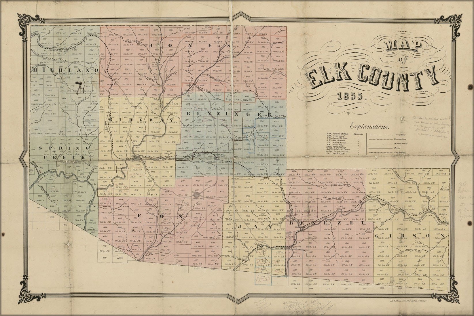 Poster, Many Sizes Available; Map of Elk County Pennsylvania 1855 - Etsy