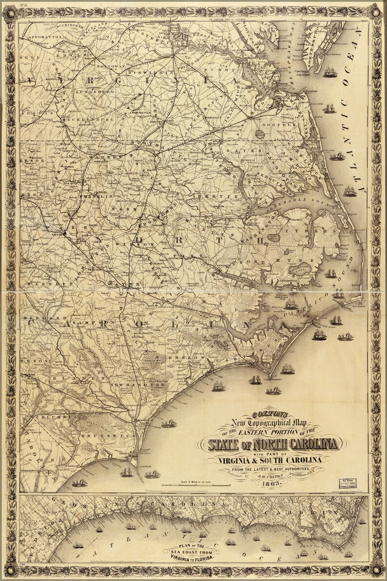 Poster, Many Sizes Available; Map of Eastern North Carolina 1863 - Etsy