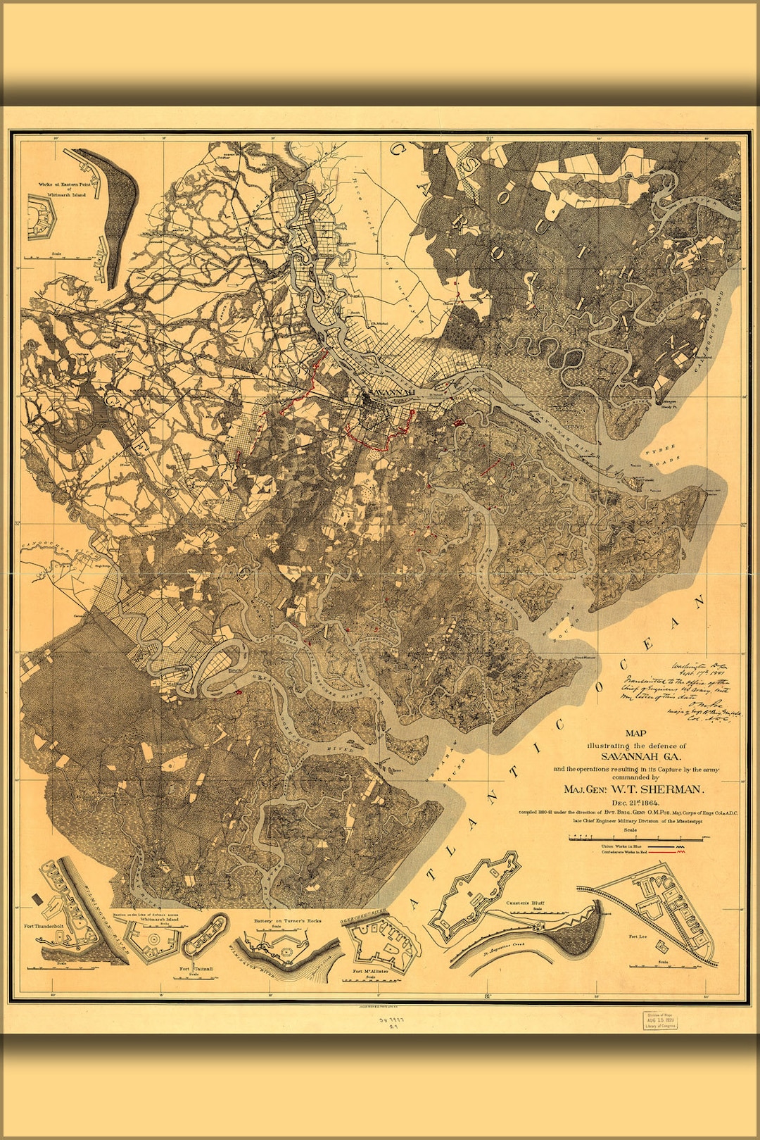Poster, Many Sizes Available; Map of Defenses of Savannah, Georgia 1864 ...
