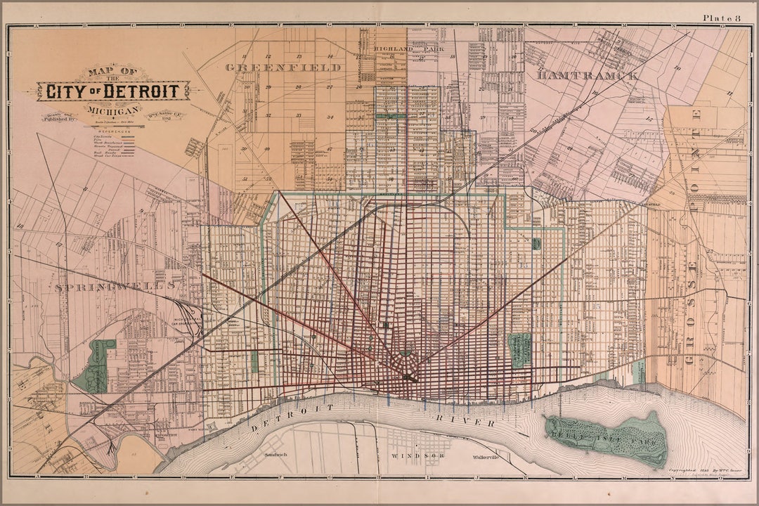 Poster, Many Sizes Available; Map of Detroit 1891 - Etsy
