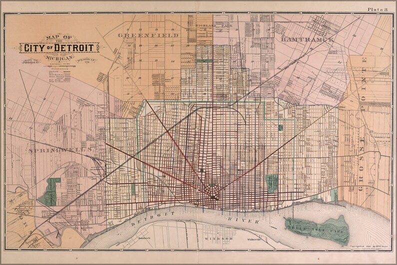 Poster, Many Sizes Available; Map of Detroit 1891 - Etsy