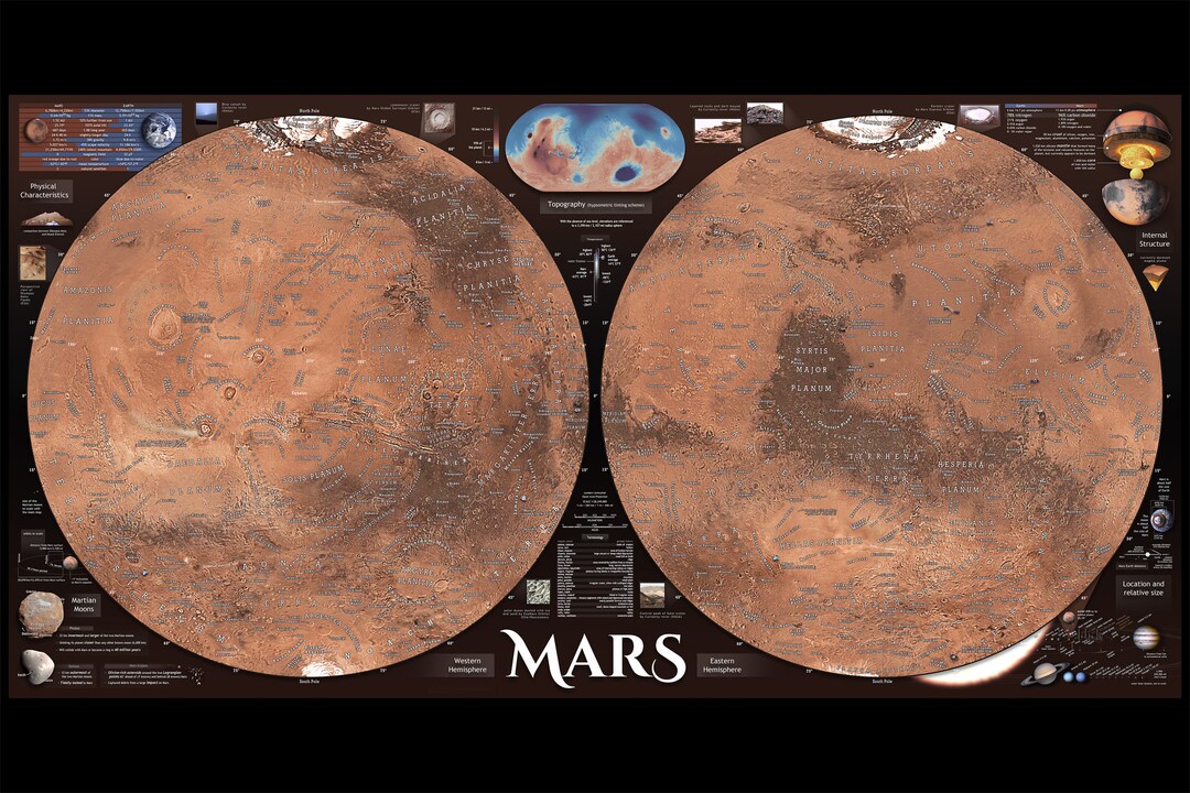 Poster, Many Sizes Available; Map of Mars - Etsy