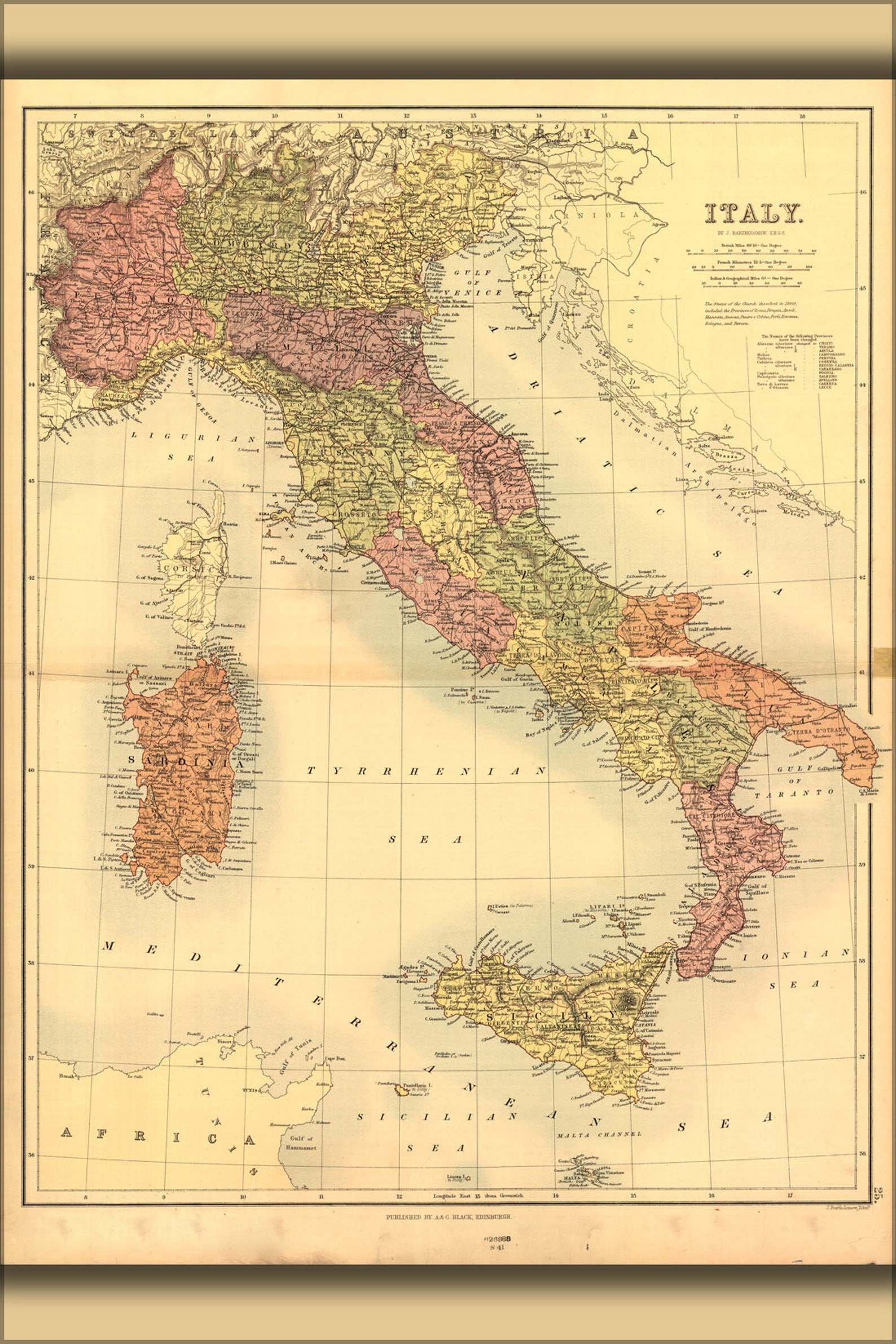 Poster, Many Sizes Available; Map of Italy 1890 - Etsy