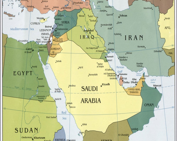 Poster, Many Sizes Available; Cia Map of Middle East Iraq Iran Israel ...